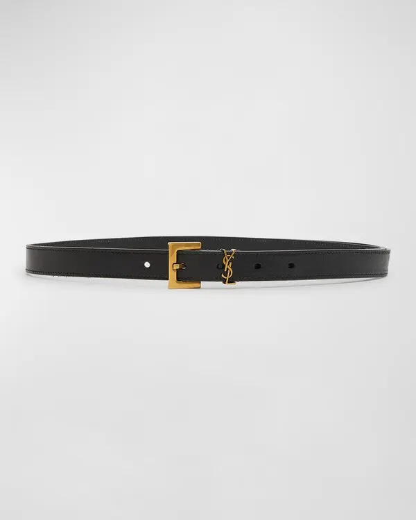Saint Laurent Cassandre Ysl Thin Leather Belt - 1000 Black | Editorialist